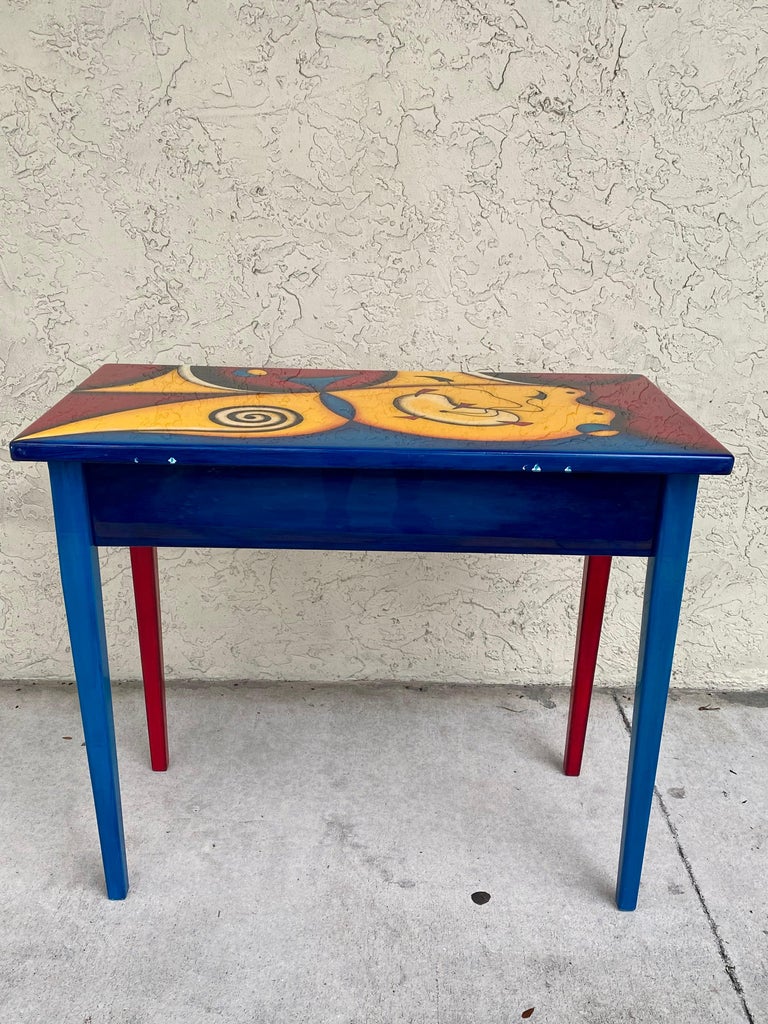 1990s Memphis Style Postmodern Abstract Art Console Desk and Mirror For ...