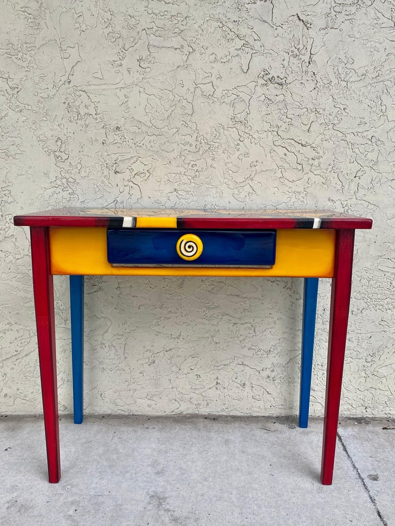 1990s Memphis Style Postmodern Abstract Art Console Desk and Mirror For ...