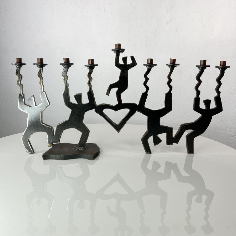 1990s Modernist Cut Steel Art Menorah Dancing Figures Candelabra Ivan ...