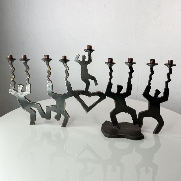 1990s Modernist Cut Steel Art Menorah Dancing Figures Candelabra Ivan ...