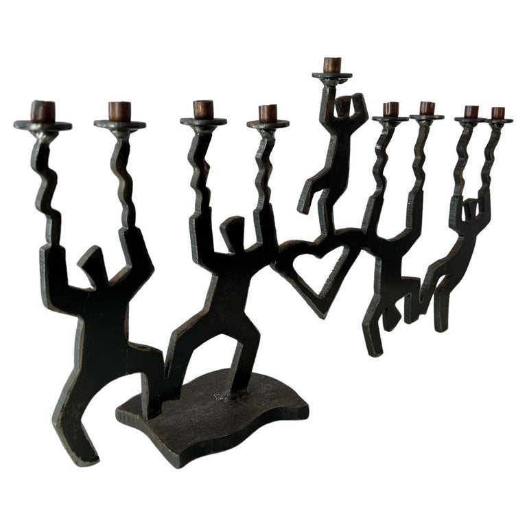 1990s Modernist Cut Steel Art Menorah Dancing Figures Candelabra Ivan ...