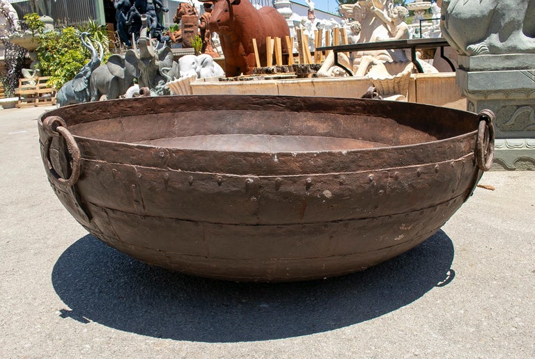 1990s Monumental Wrought and Riveted Iron Cooking Pot For Sale at 1stDibs