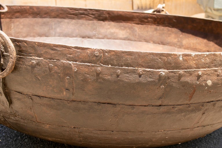 1990s Monumental Wrought and Riveted Iron Cooking Pot For Sale at 1stDibs