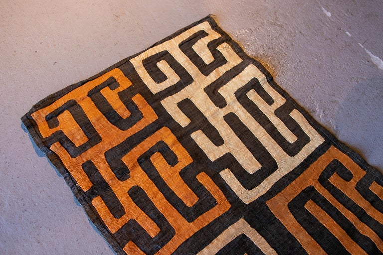 1990s Moroccan Hand-Stitched Raffia Fabric with Geometrical Shapes For ...