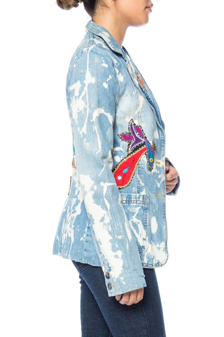 MORPHEW COLLECTION Cotton Denim Bleach Splattered Blazer Jacket With ...