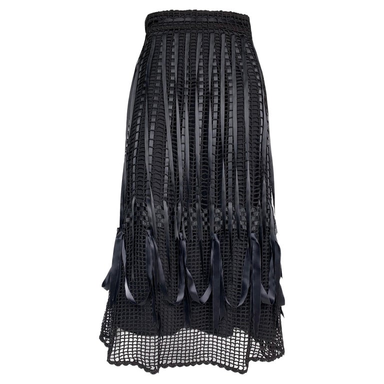 1990s Moschino Cheap and Chic Ribbon Decorated Fringed Fishnet Maxi ...