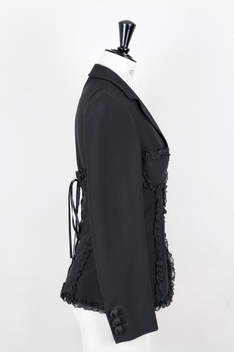 1990s MOSCHINO COUTURE! Black Corset Style Lace-Up Back Blazer Jacket ...