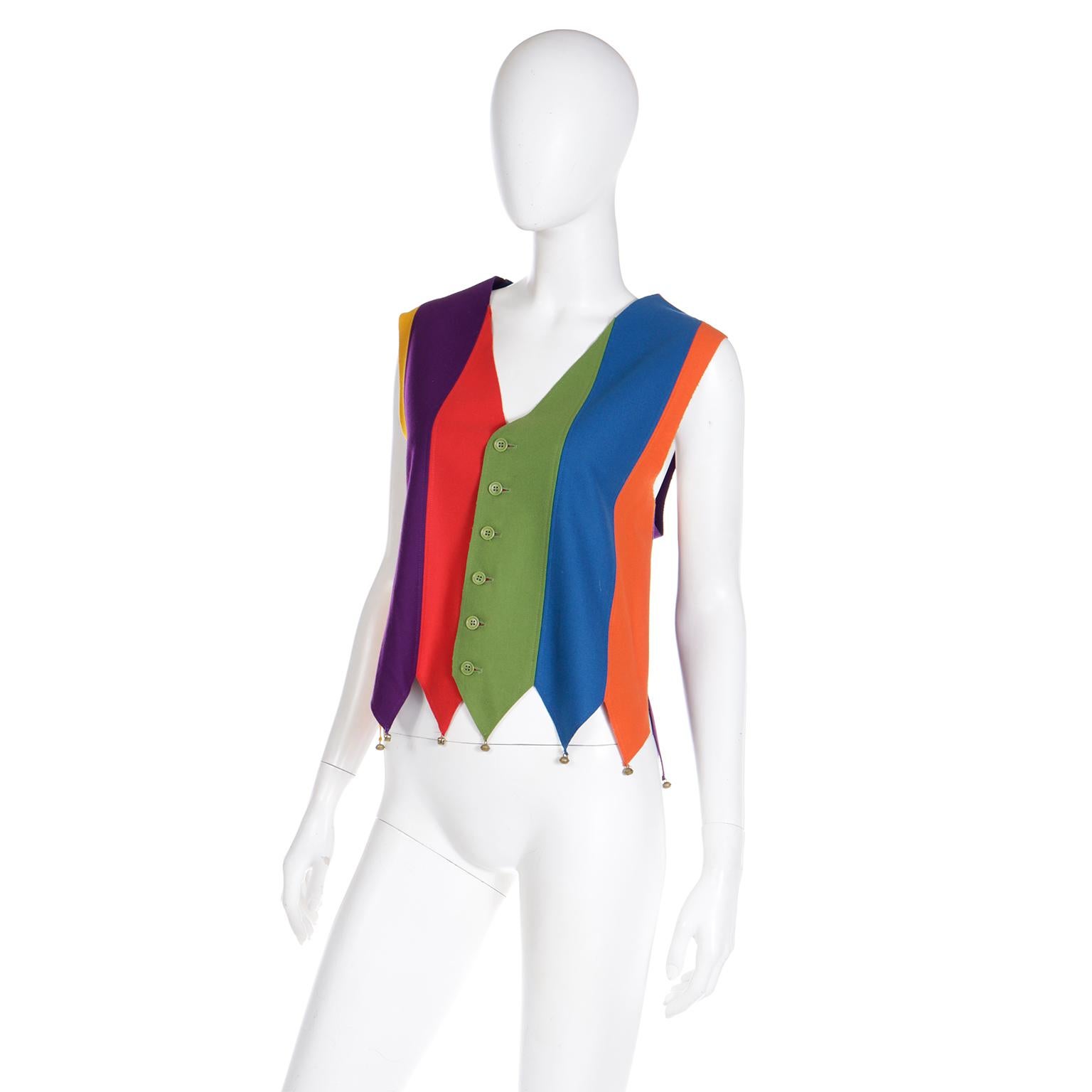 1990s Moschino Jester Vertical Striped Multi Colored Vest With Bells ...
