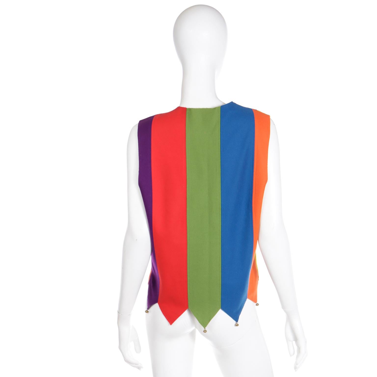 1990s Moschino Jester Vertical Striped Multi Colored Vest With Bells ...