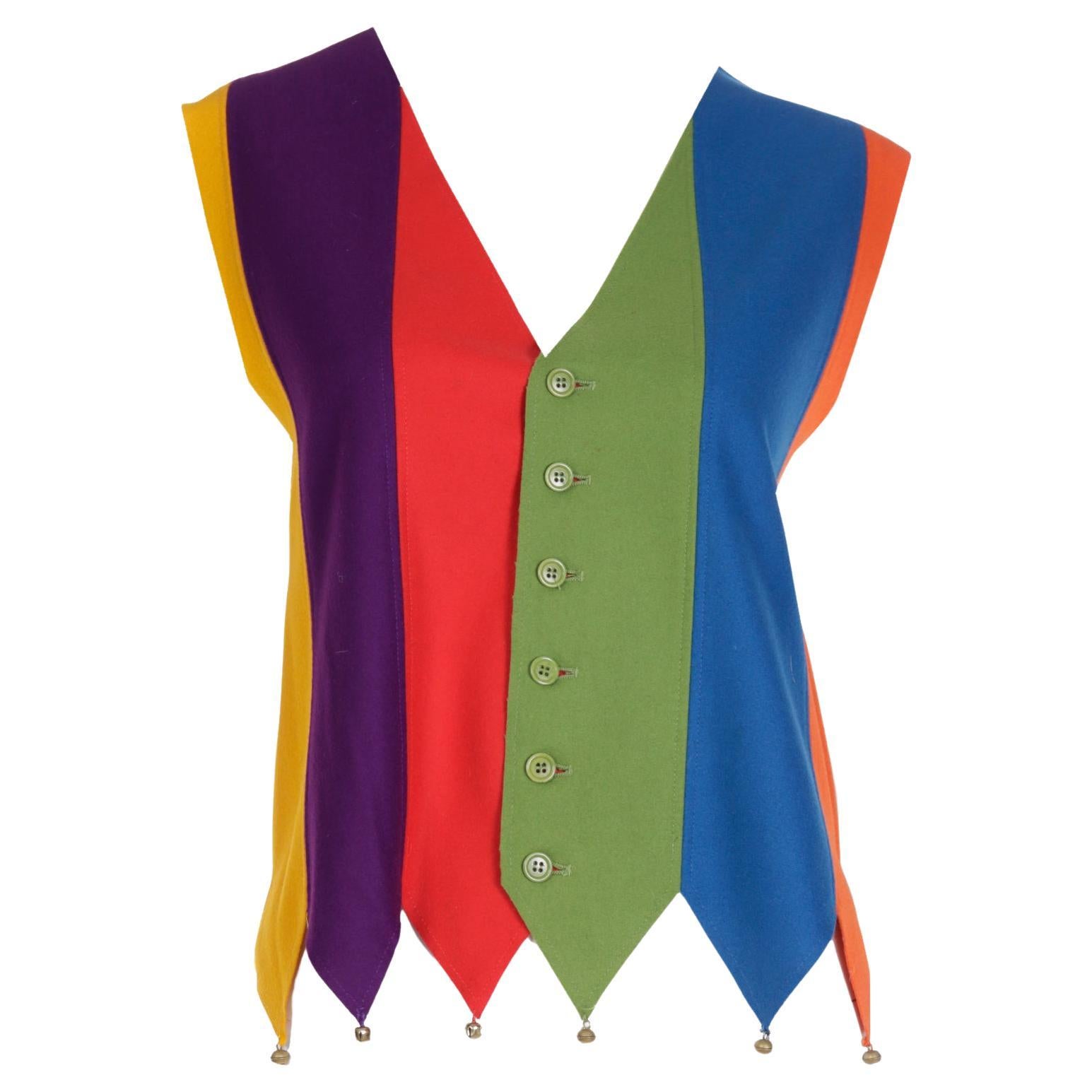 1990s Moschino Jester Vertical Striped Multi Colored Vest With Bells ...