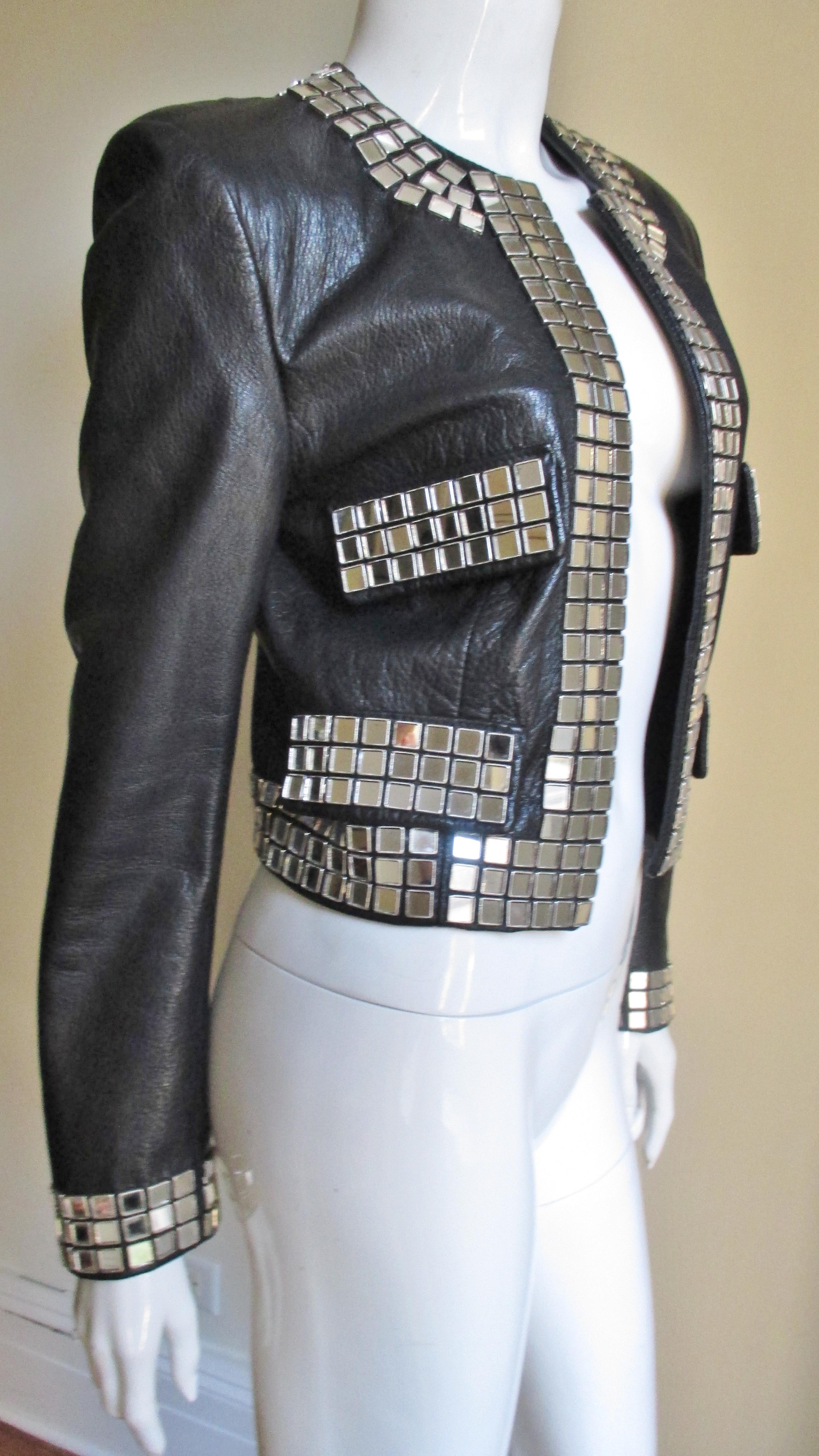 1990S Moschino Leather Jacket with Mirror Trim For Sale at 1stDibs