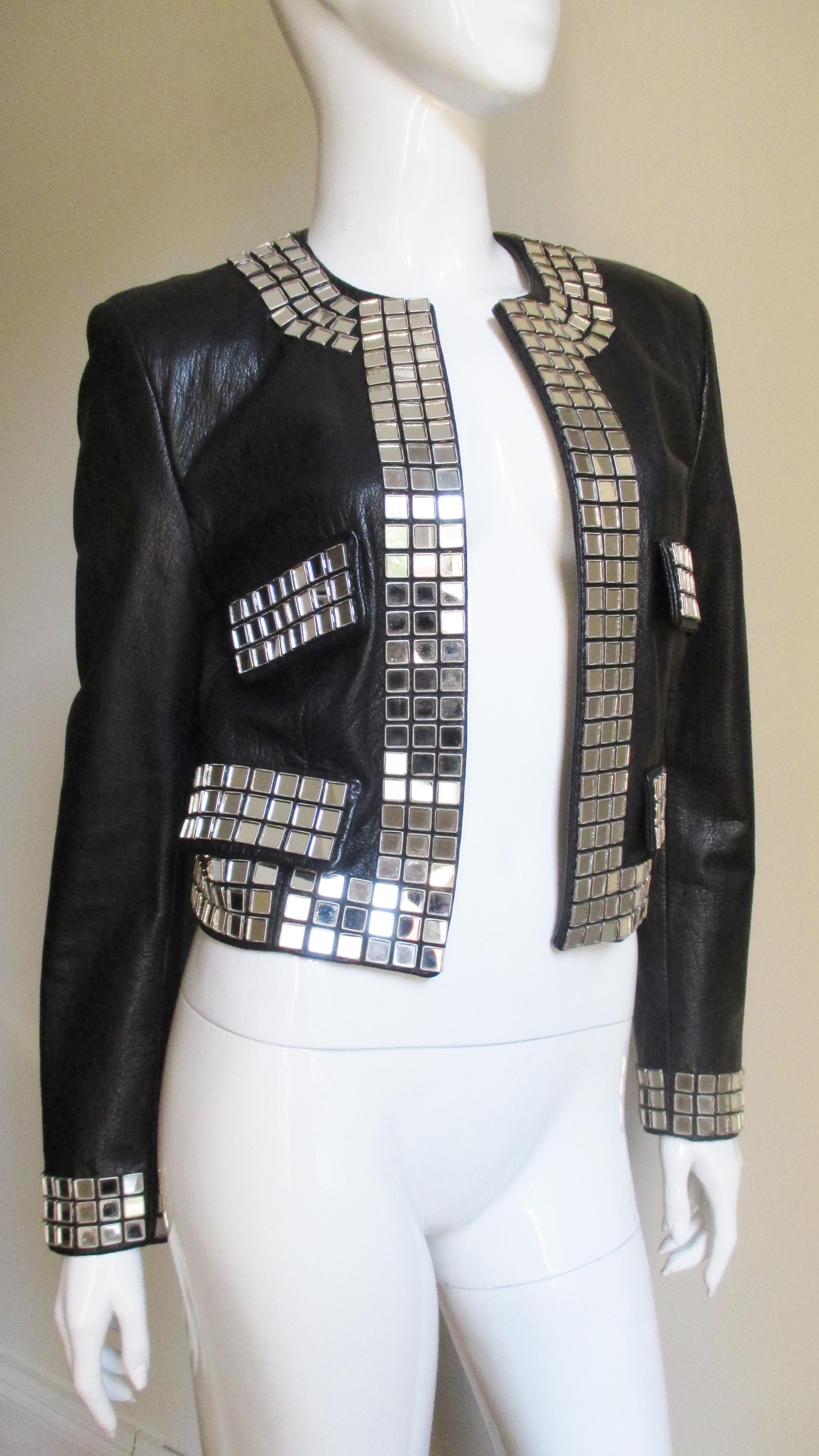 1990S Moschino Leather Jacket with Mirror Trim For Sale at 1stDibs
