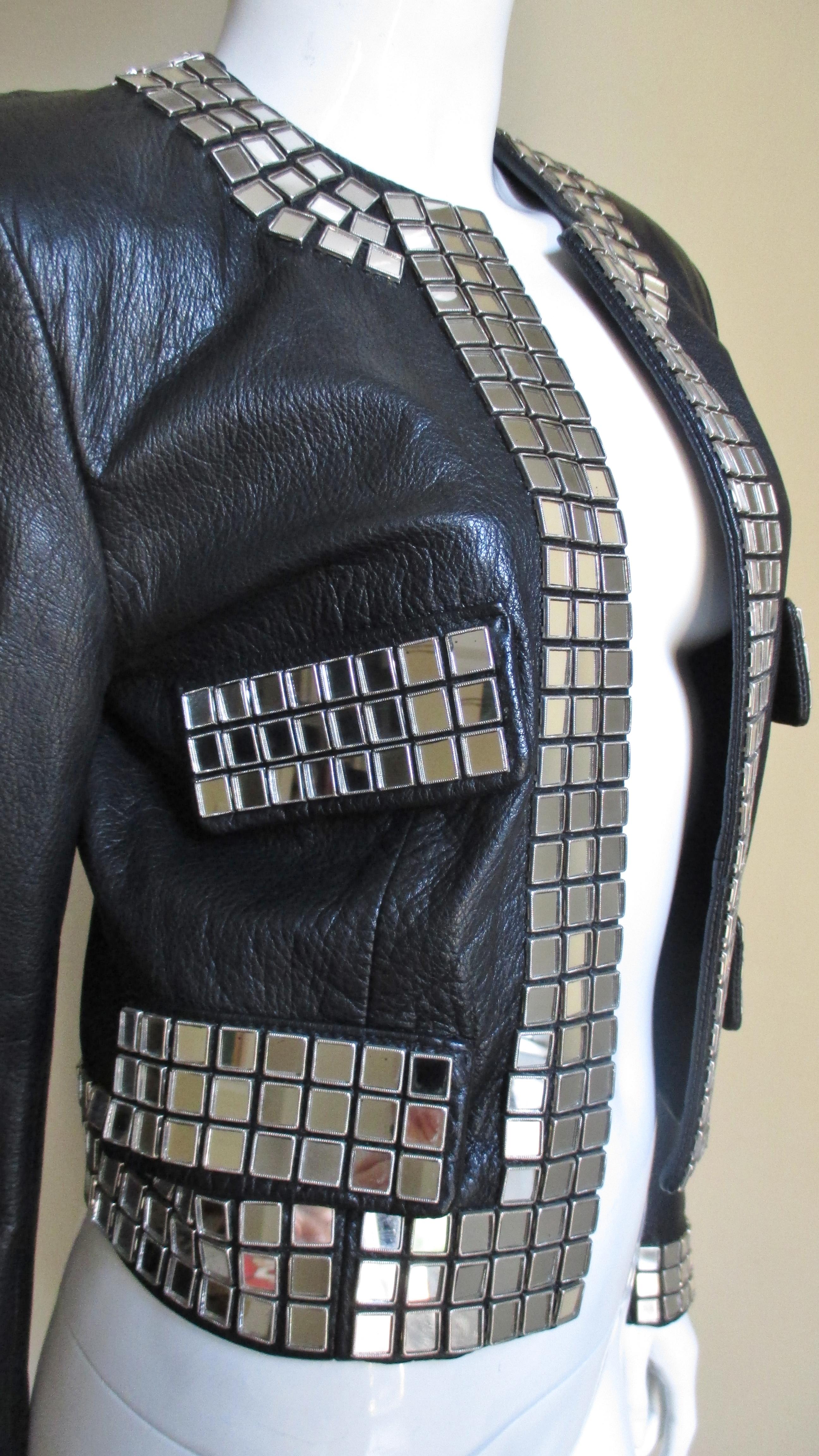 1990S Moschino Leather Jacket with Mirror Trim For Sale at 1stDibs