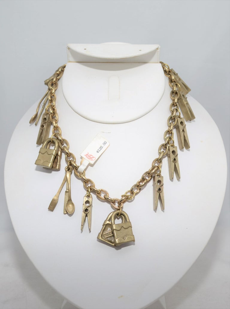 1990’s Moschino Vintage Chain Necklace with Padlock, Cutlery Charms at ...