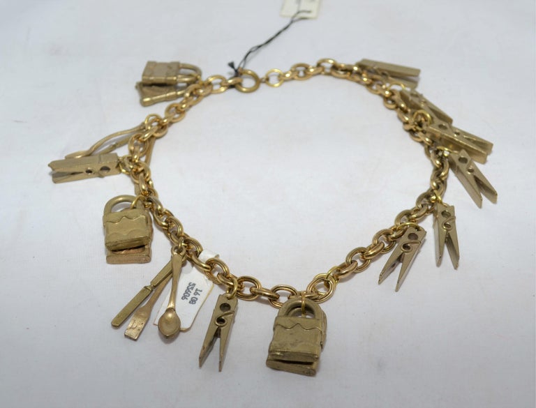 1990’s Moschino Vintage Chain Necklace with Padlock, Cutlery Charms at ...