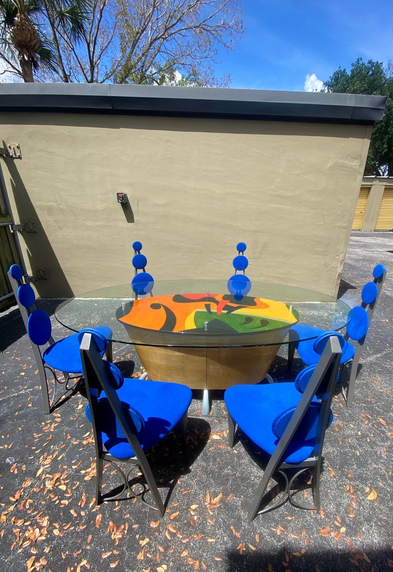 1990s Multi-Colored Sculptural Memphis Style Dining Table and 6 Chairs ...