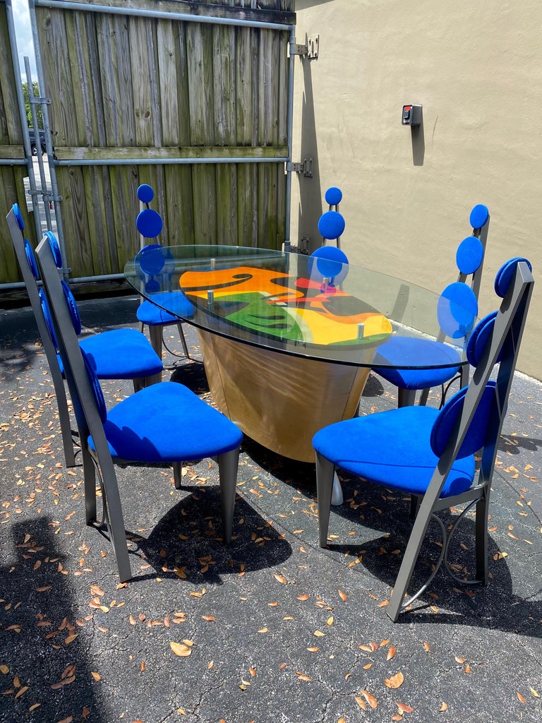 1990s Multi-Colored Sculptural Memphis Style Dining Table and 6 Chairs ...