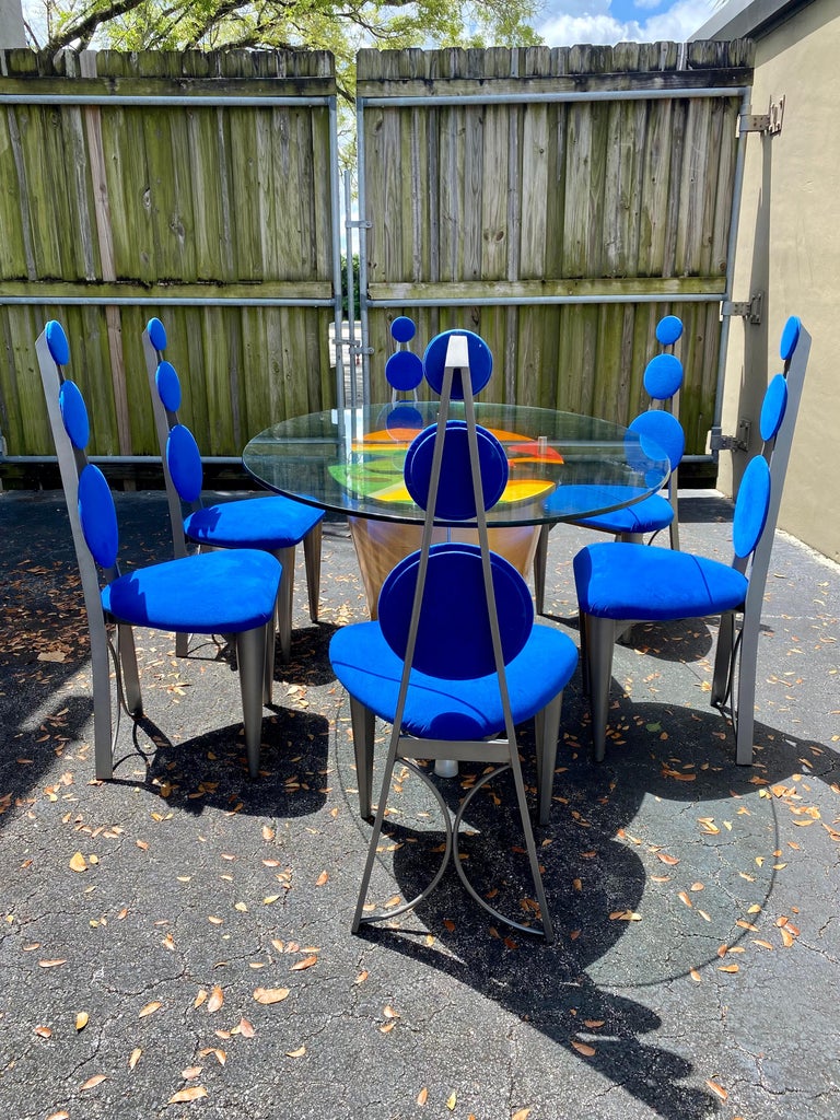 1990s Multi-Colored Sculptural Memphis Style Dining Table and 6 Chairs ...