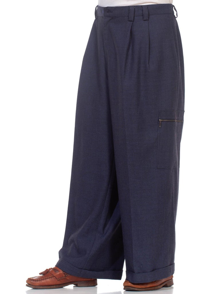 1990S Navy Blue Very Wide Leg Men's Pants For Sale at 1stDibs
