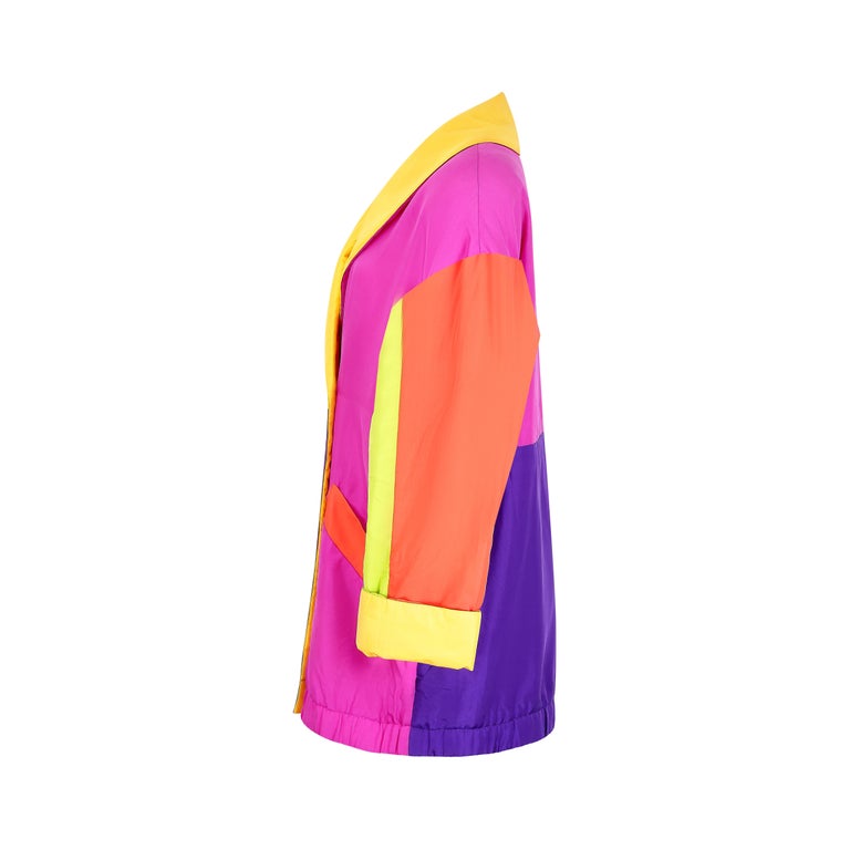 1990s Neon Multicoloured Silk Parka Jacket For Sale at 1stDibs