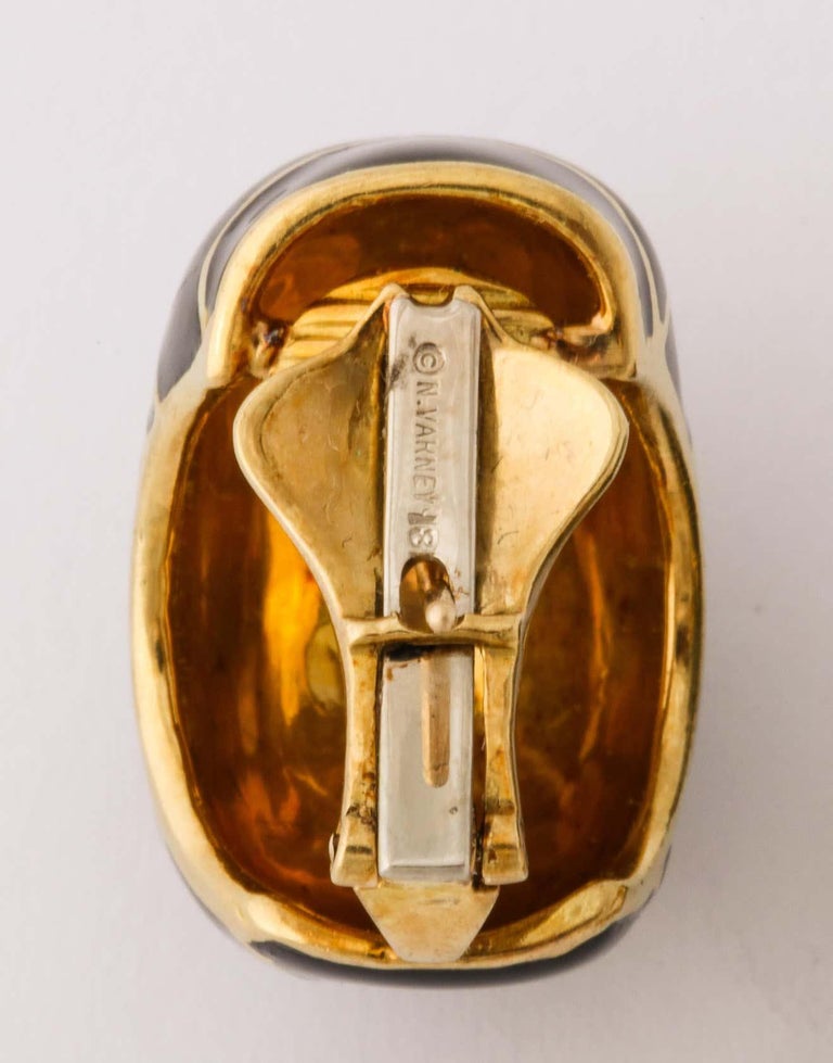 1990's Nicholas Varney Black Enamel and Gold Animal Print Motif Clip On ...