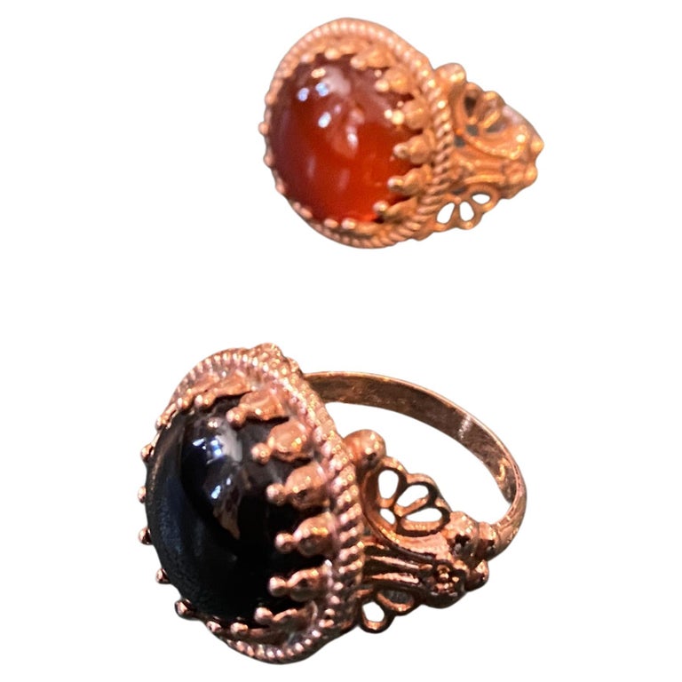 1990s Pair of Bronze Onyx and Carnelian Italian Cocktail Rings by ...