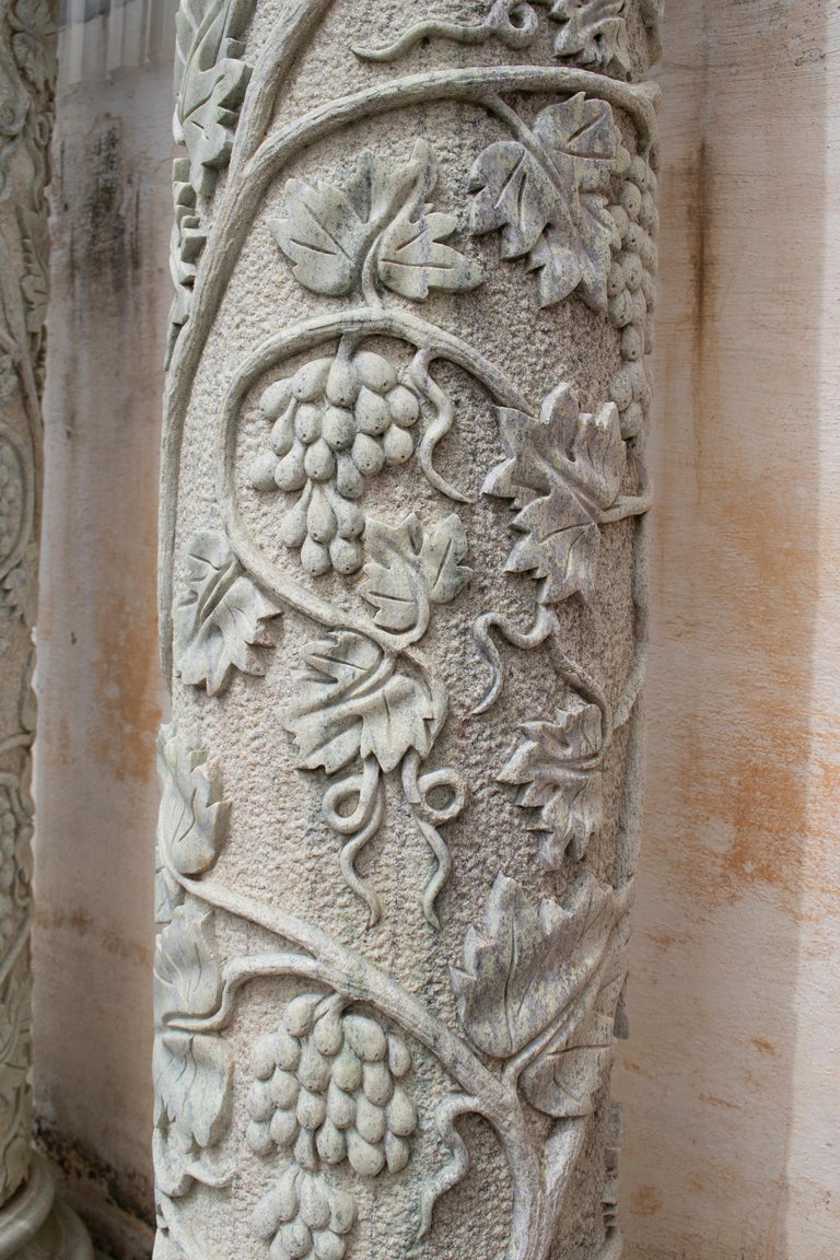 1990s Pair of Hand Carved Serpentine Green Marble Corinthian Columns ...