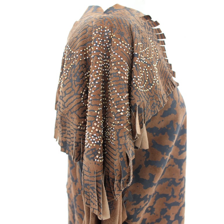 1990s Pancaldi Brown Leather Fringes Country Spotted Vintage Shirt ...