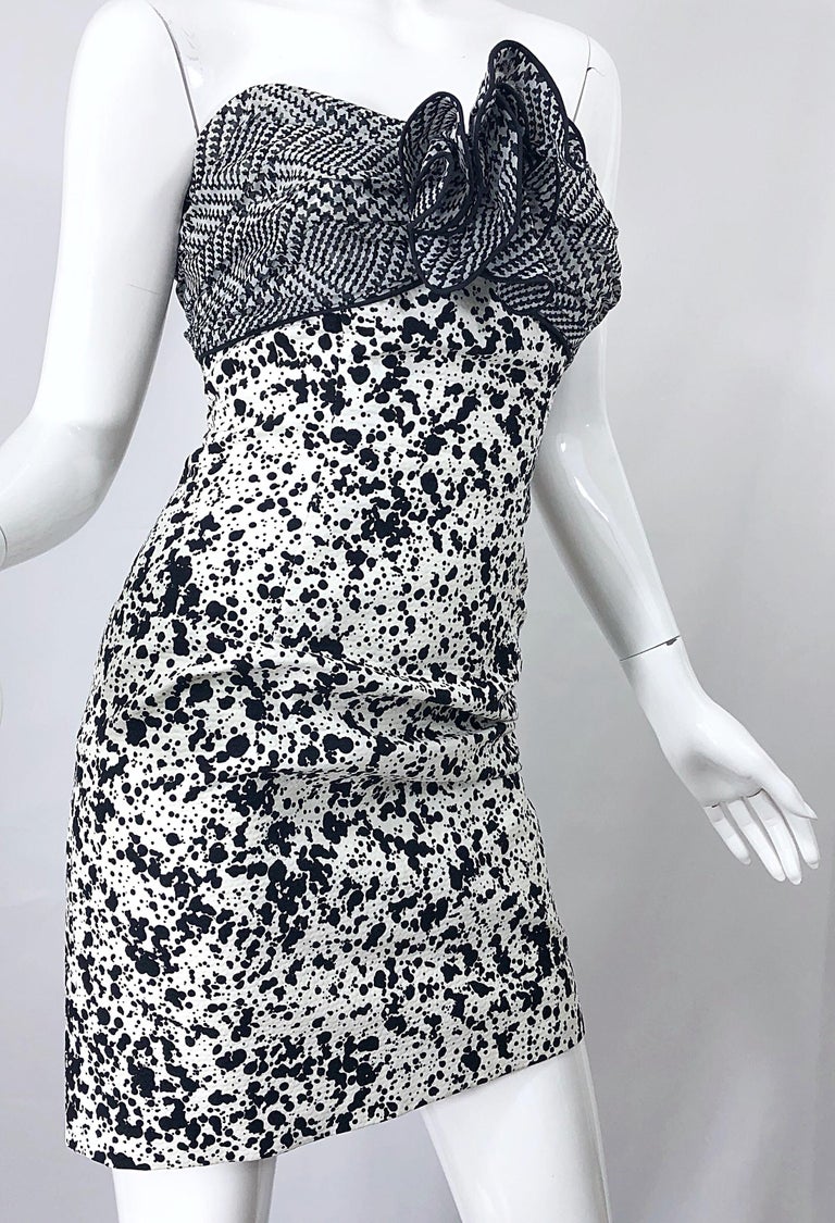 1980s Patricia Rhodes I Magnin Size 6 Black and White Vintage Strapless ...