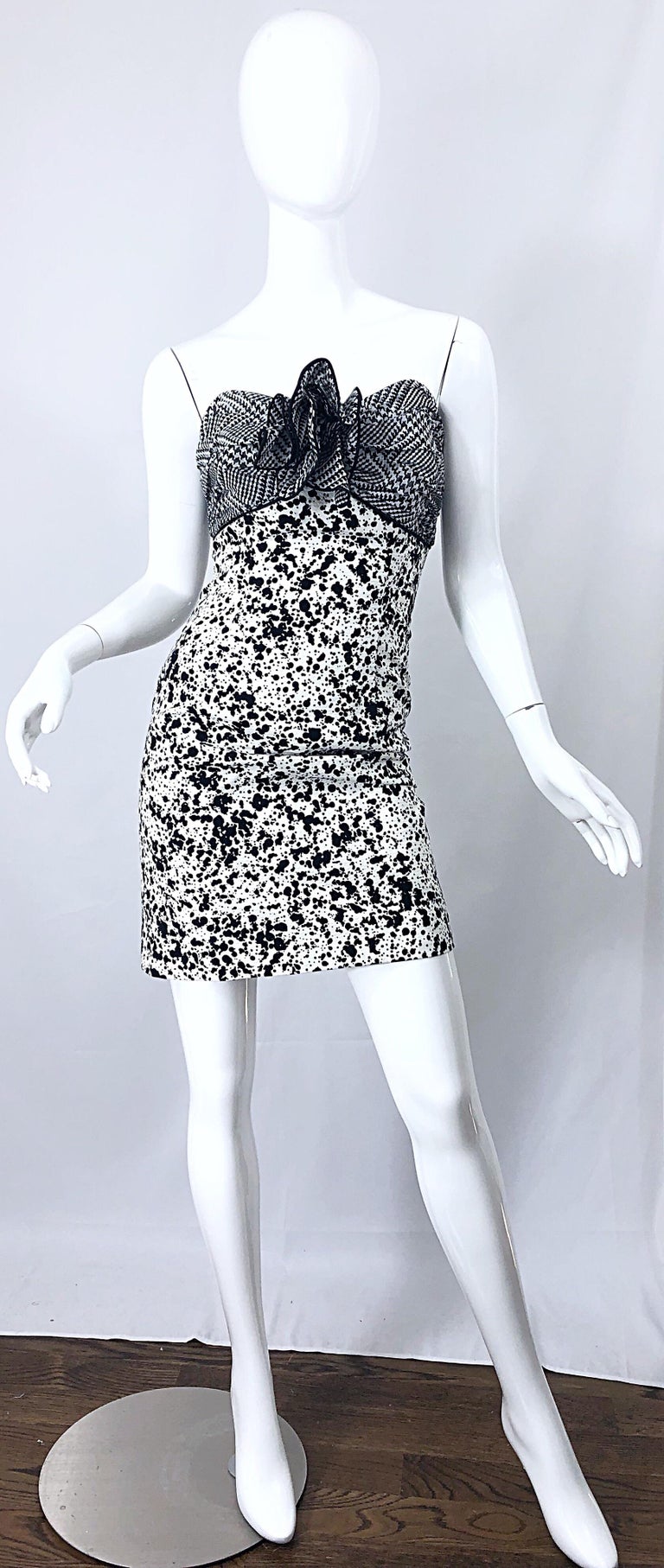 1980s Patricia Rhodes I Magnin Size 6 Black and White Vintage Strapless ...