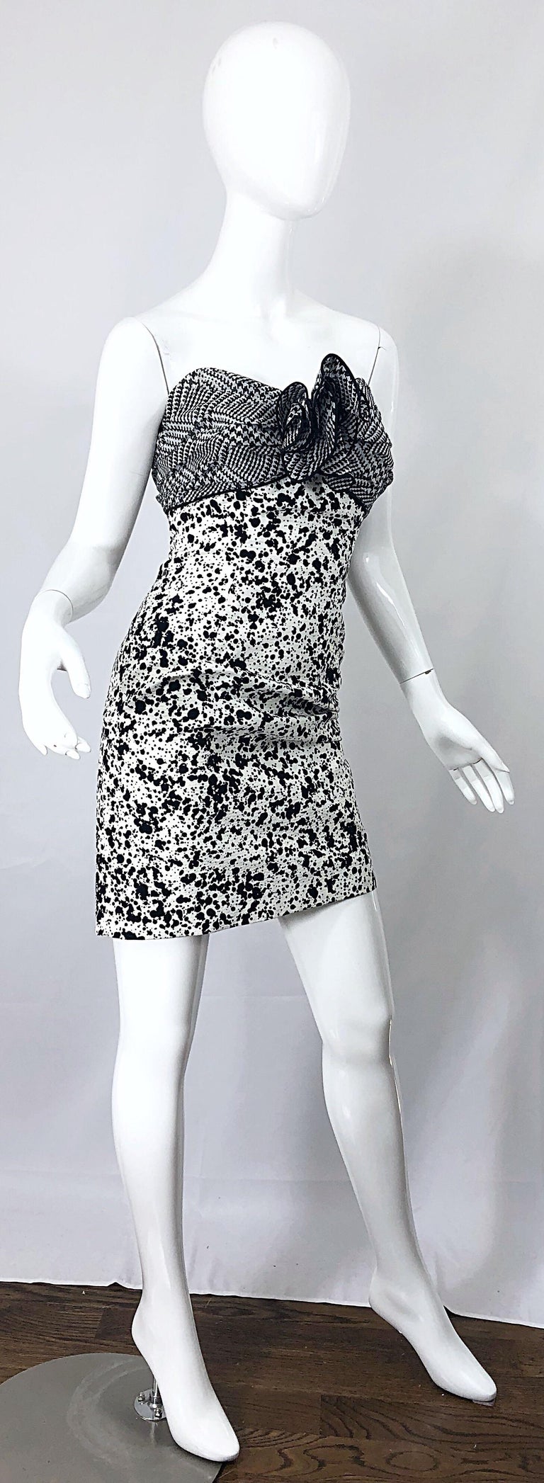 1980s Patricia Rhodes I Magnin Size 6 Black and White Vintage Strapless ...