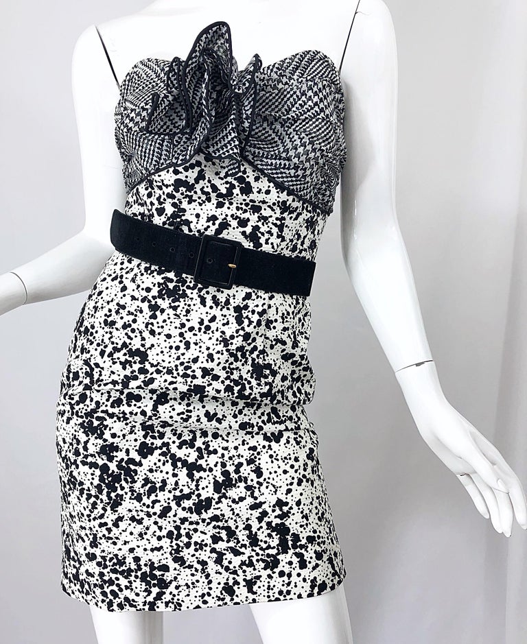 1980s Patricia Rhodes I Magnin Size 6 Black and White Vintage Strapless ...