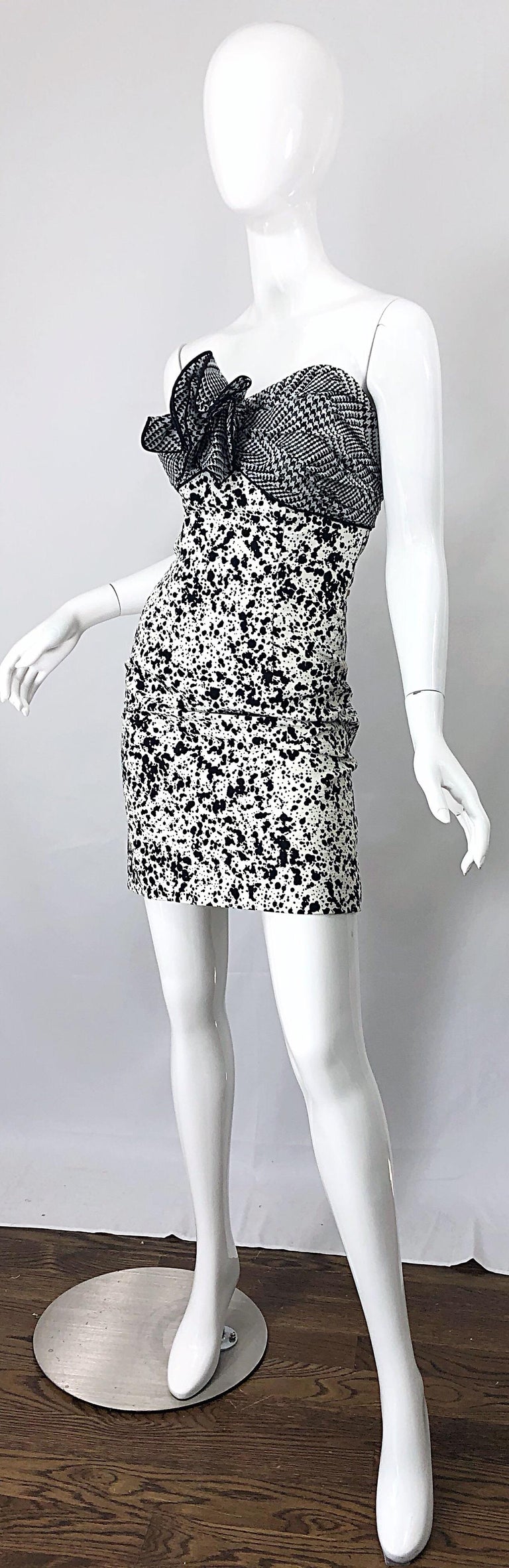 1980s Patricia Rhodes I Magnin Size 6 Black and White Vintage Strapless ...