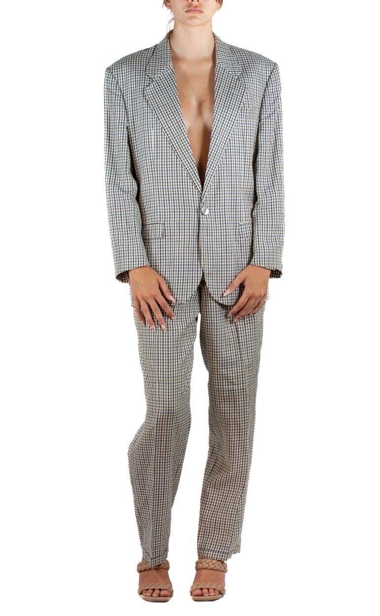 1990S Perry Ellis Silk and Linen Check Pant Suit For Sale at 1stDibs
