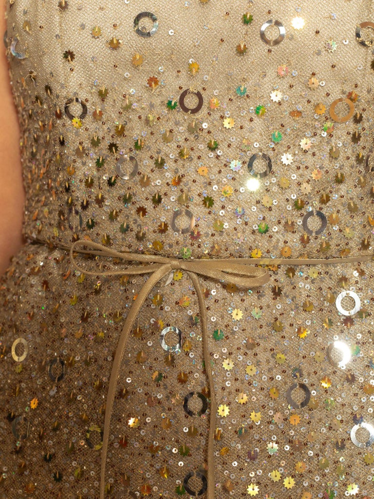 1990S PILAR ROSSI Oyster Grey Silk and Beaded Net Strapless Gown For ...