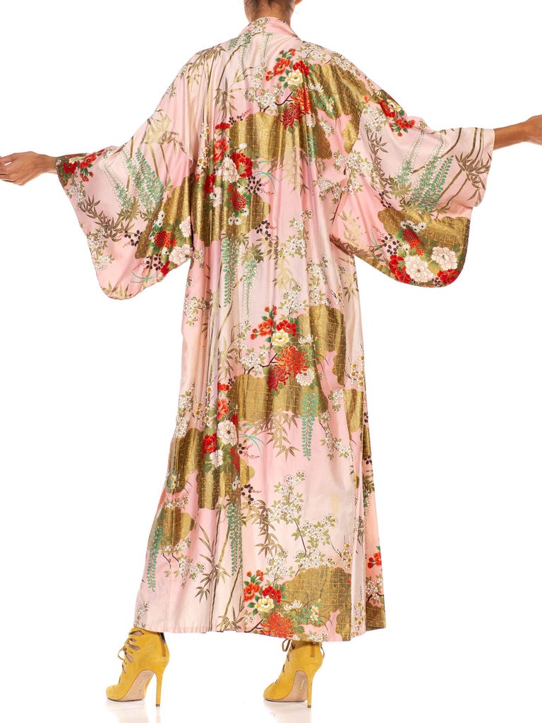1990S Pink Organic Cotton Traditional Japanese Floral Motif Kimono For ...