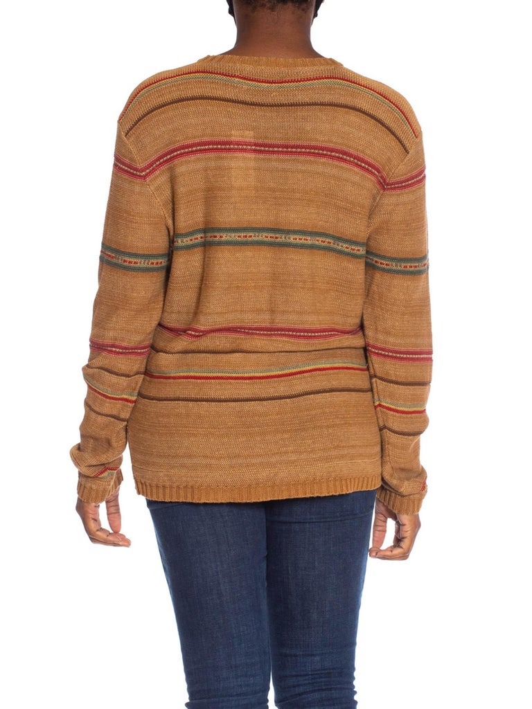 1990S POLO RALPH LAUREN Caramel Brown Linen Blend Knit Serape Stripe ...