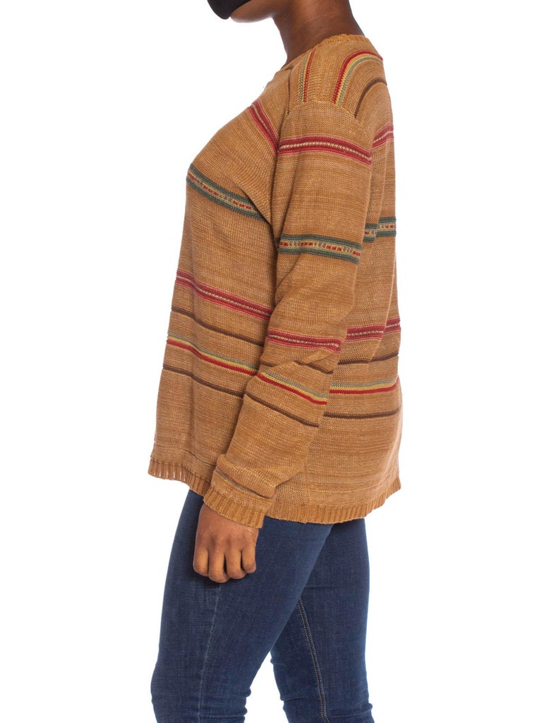 1990S POLO RALPH LAUREN Caramel Brown Linen Blend Knit Serape Stripe ...