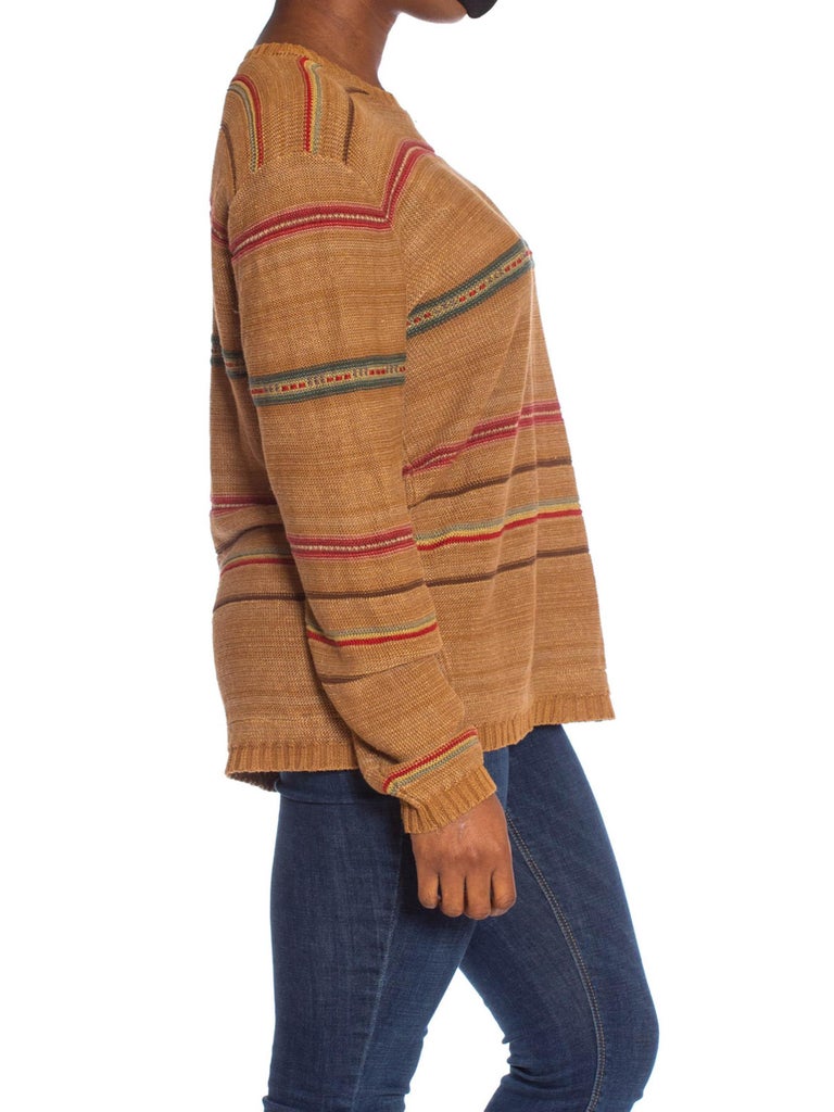 1990S POLO RALPH LAUREN Caramel Brown Linen Blend Knit Serape Stripe ...
