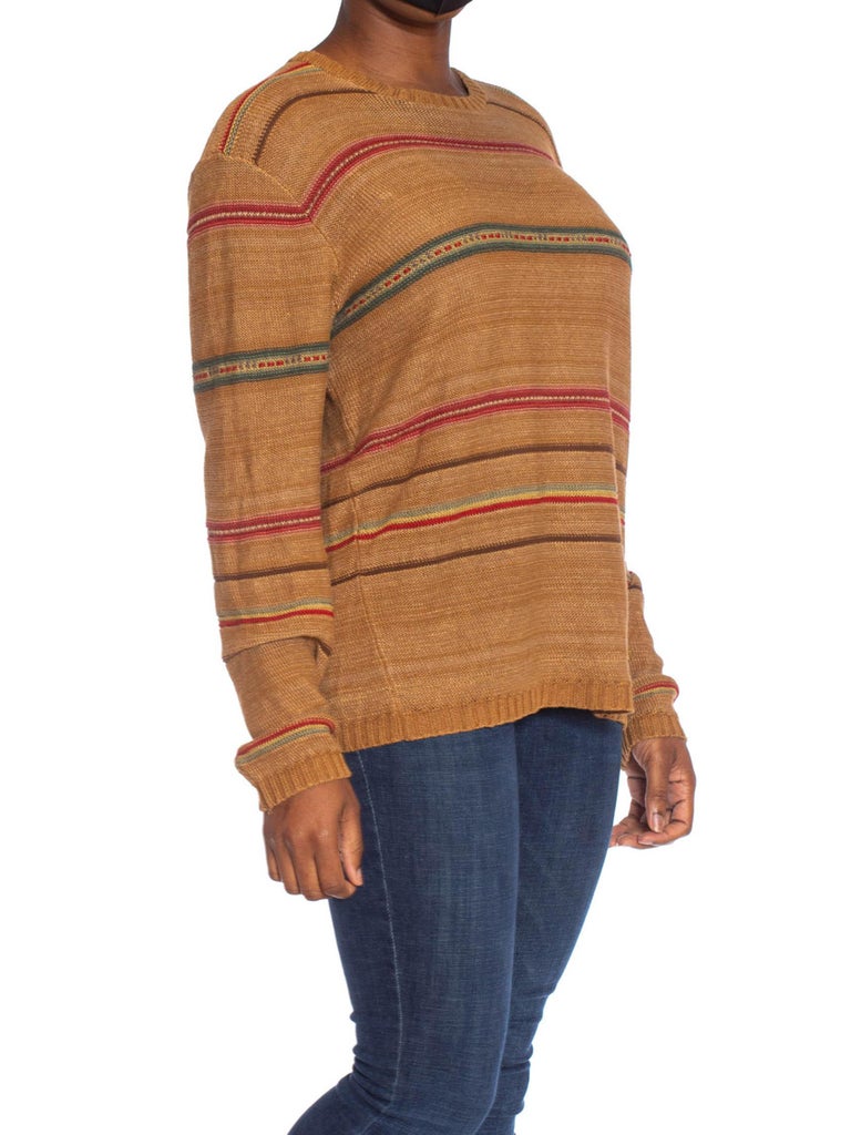 1990S POLO RALPH LAUREN Caramel Brown Linen Blend Knit Serape Stripe ...