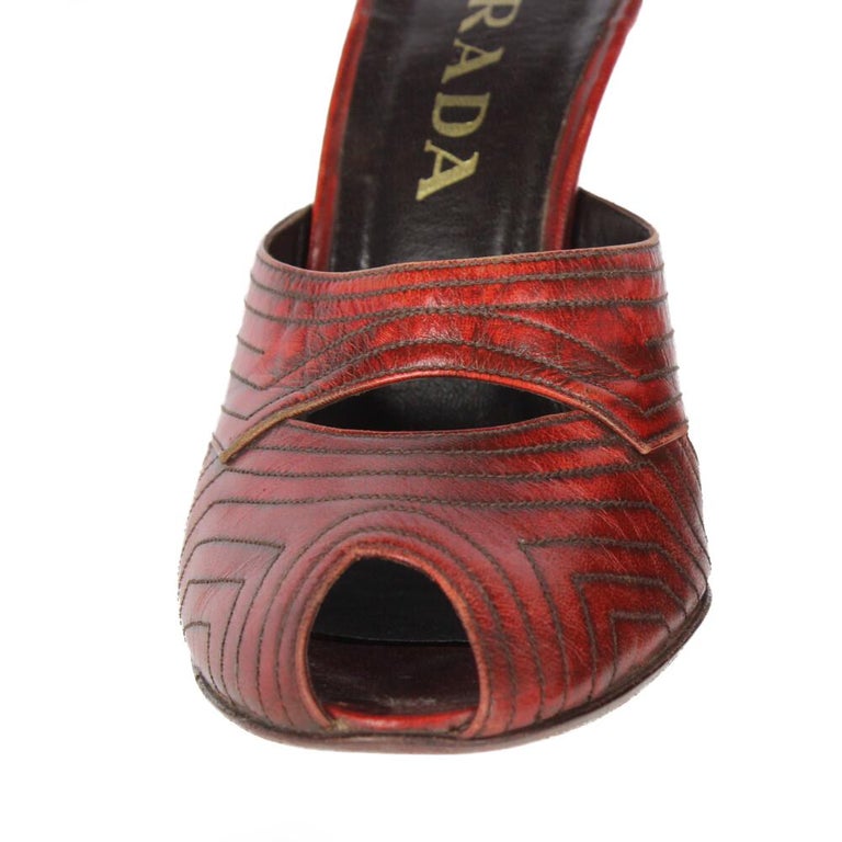 1990s Prada Red Leather Mules at 1stDibs