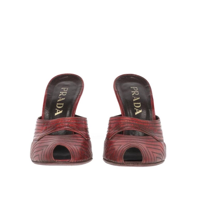 1990s Prada Red Leather Mules at 1stDibs