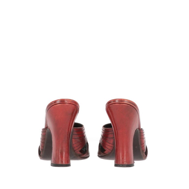 1990s Prada Red Leather Mules at 1stDibs