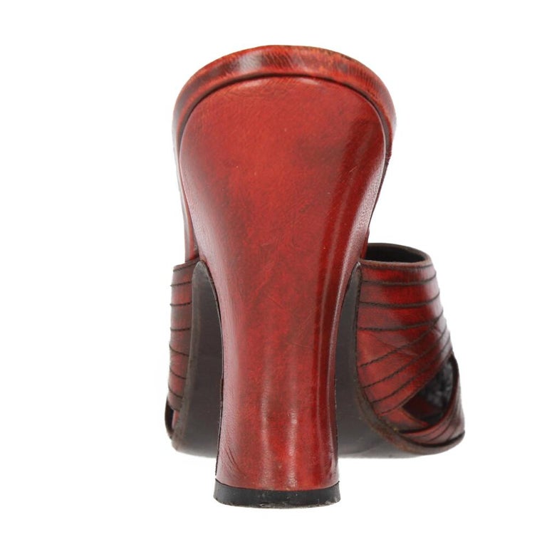 1990s Prada Red Leather Mules at 1stDibs
