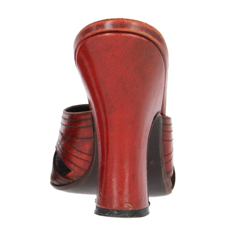1990s Prada Red Leather Mules at 1stDibs