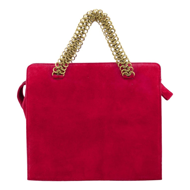 1990s Prada Red Suede Hand Bag with Gold Chain Handles at 1stDibs