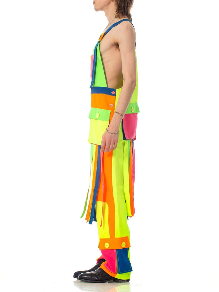 1990S Rainbow Neon Polyester Rave Festival Overalls Jumpsuit For Sale ...