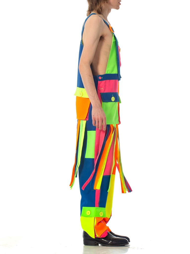 1990S Rainbow Neon Polyester Rave Festival Overalls Jumpsuit For Sale ...