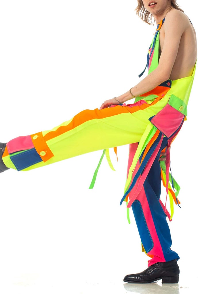1990S Rainbow Neon Polyester Rave Festival Overalls Jumpsuit For Sale ...