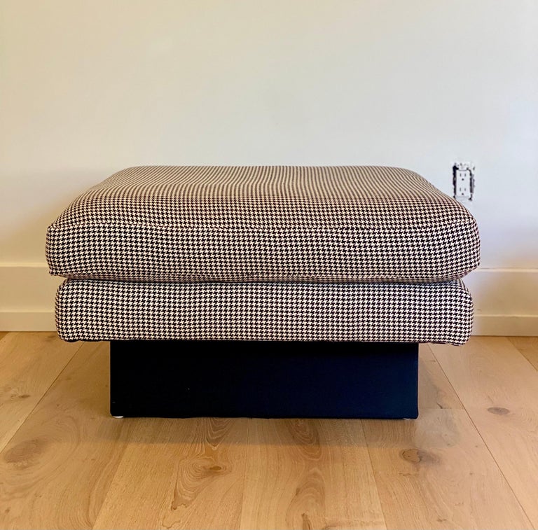 1990s Raised Plinth Houndstooth Black and White Upholstered Ottomans, a ...